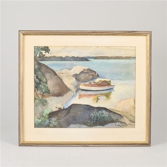 Carl Luthander | skärgård med träbåt | MutualArt