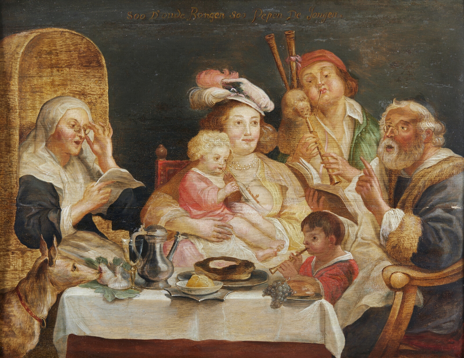 Jacob Jordaens | As the old man sings, so the young man plays the fife ...