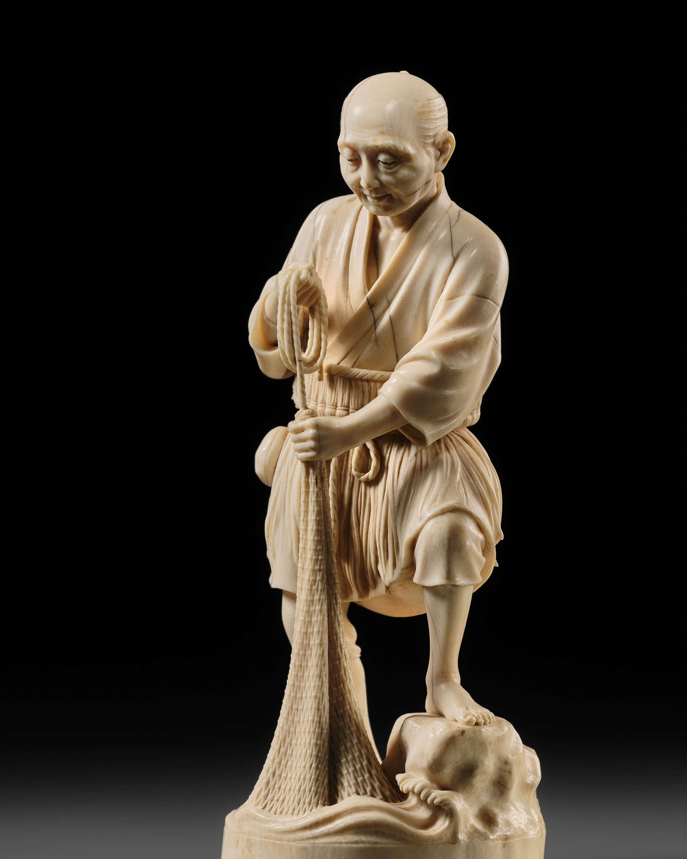 Kikuchi Shinsho | A Fine and Large Okimono of a Fisherman | MutualArt