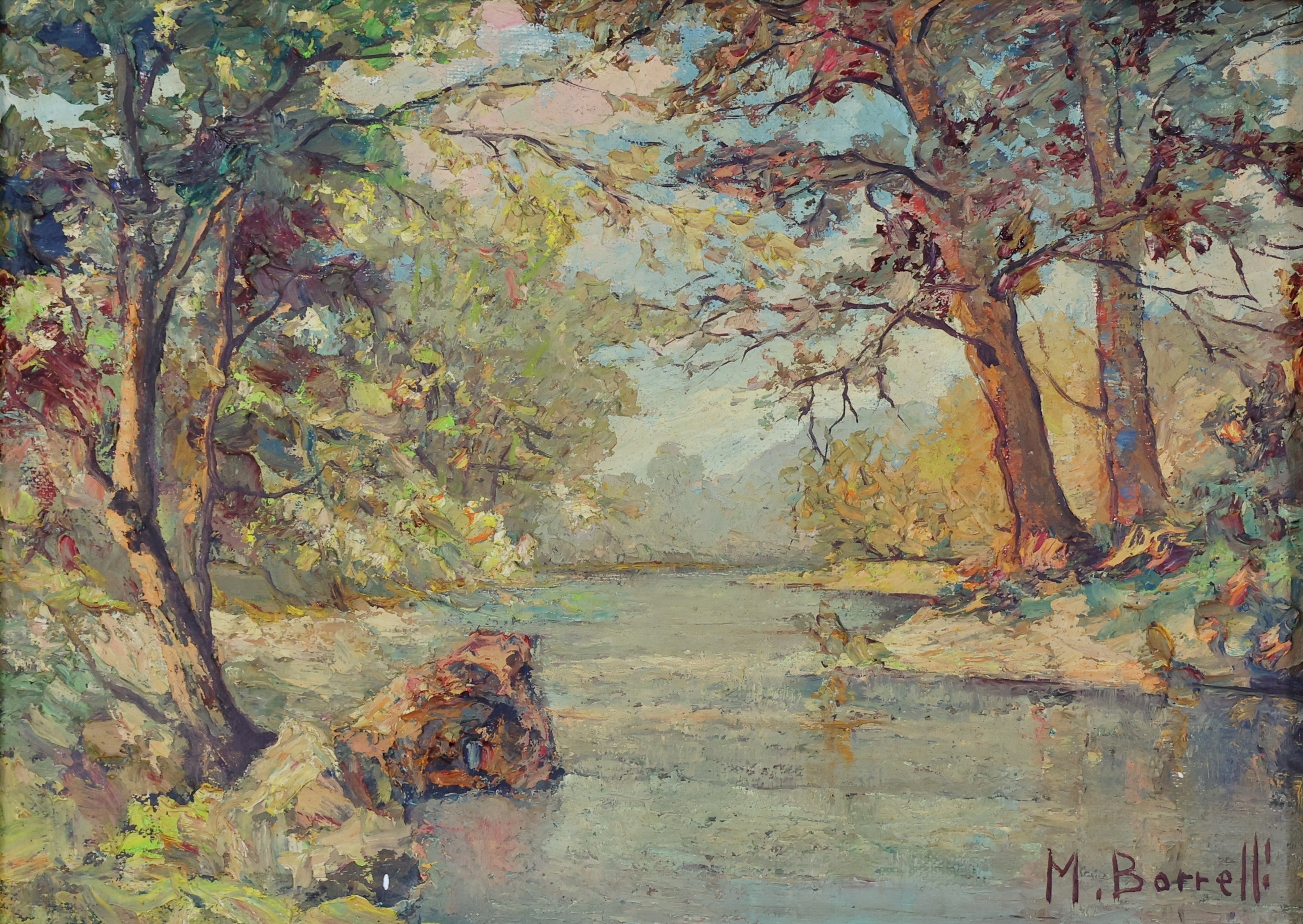 Mario Borelli | Impressionist river landscape in autumn | MutualArt
