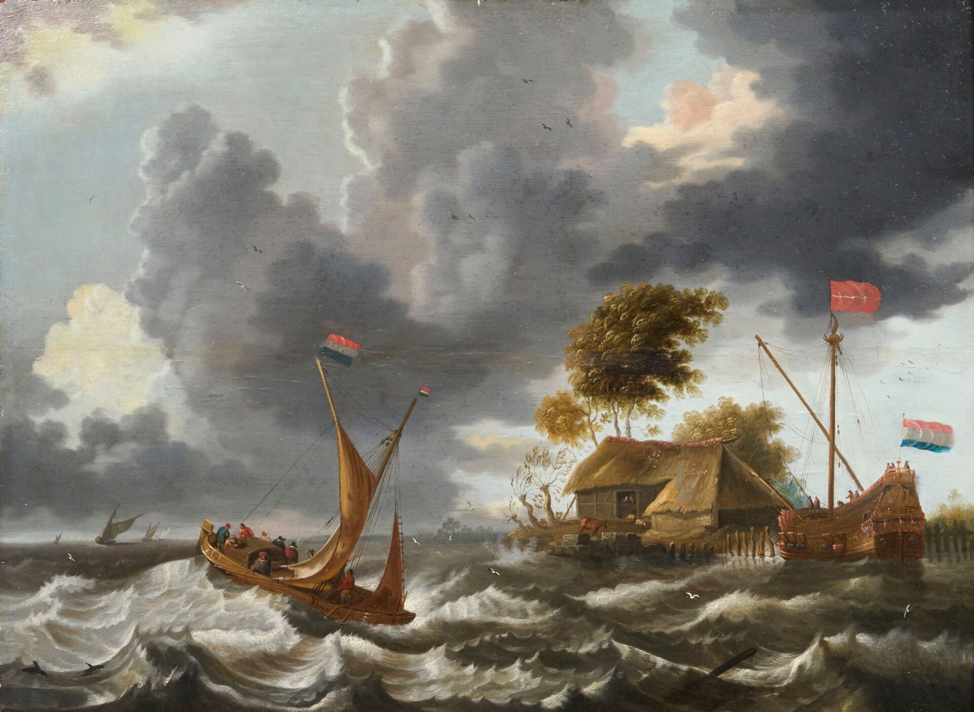 Cornelis Mahu | Marines in heavy weather in Zeeland | MutualArt