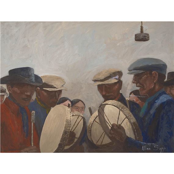 Allen Sapp | DRUMMERS AT INDOOR POW WOW (1985) | MutualArt