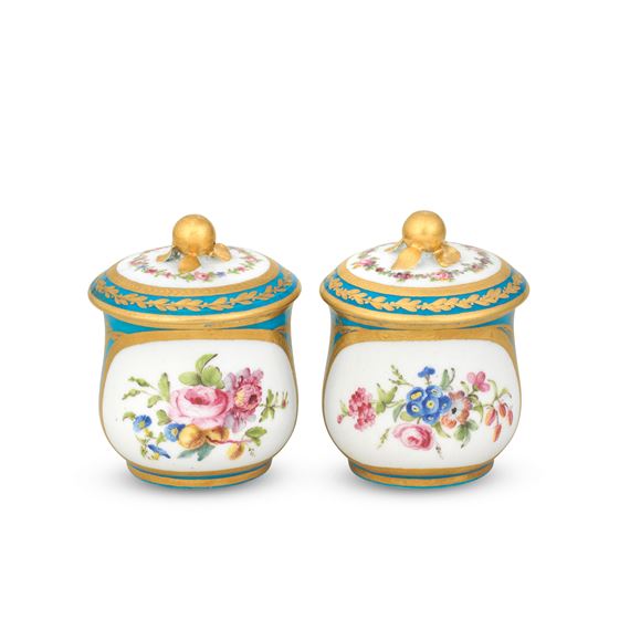 A.J.chappuis | Two Sèvres bleu-céleste ground bouillon cups and covers ...