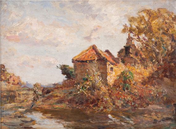 Thomas William Rutter | Lady Crossing Stepping Stones | MutualArt