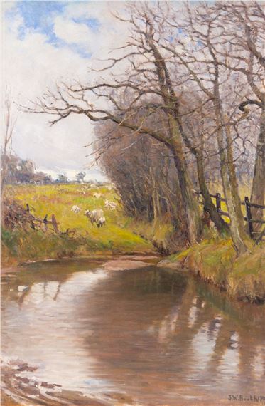 James William Booth | Sheep and Trees near a Pond (1901) | MutualArt