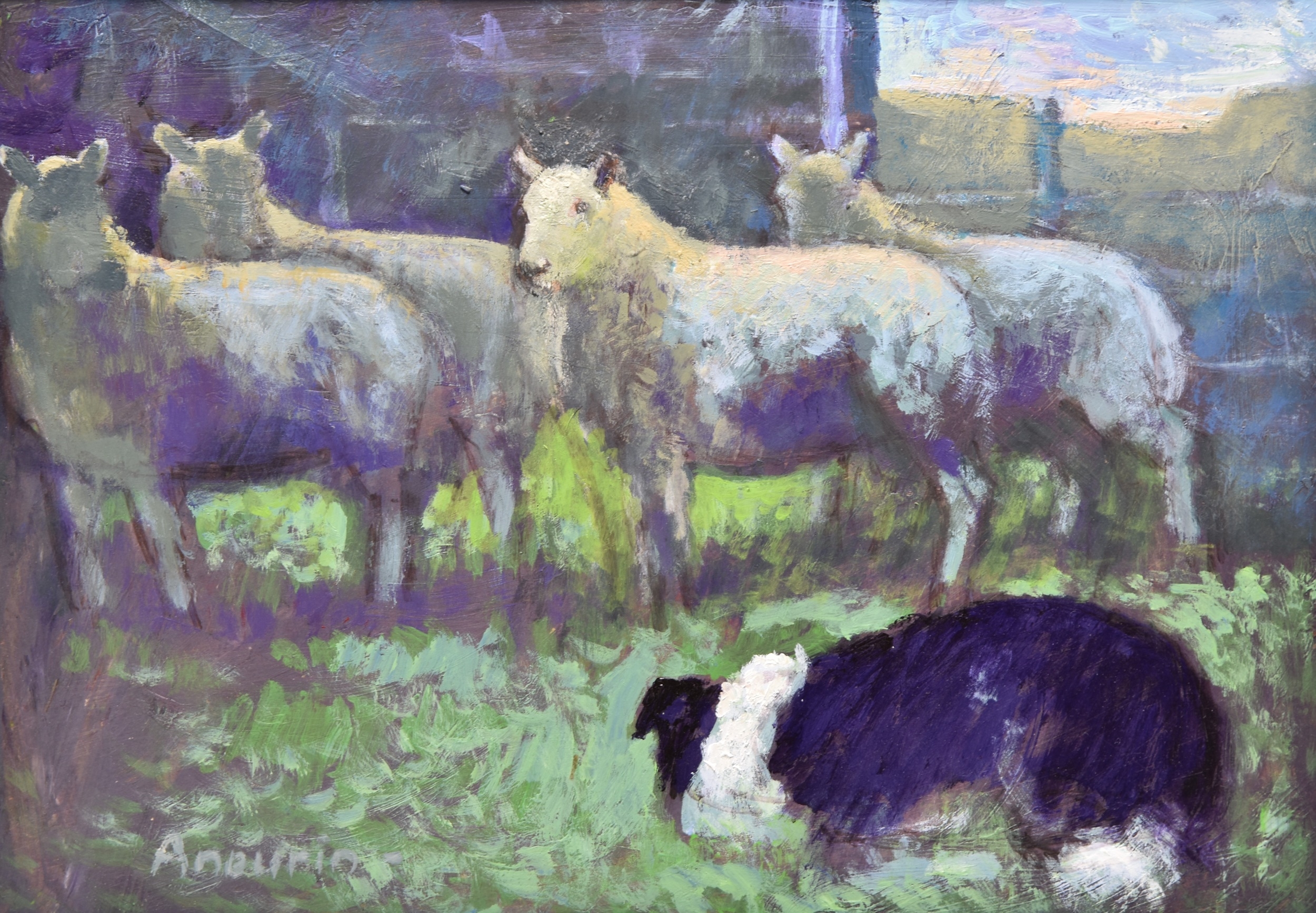 Aneurin Jones | Sheep dog and sheep | MutualArt
