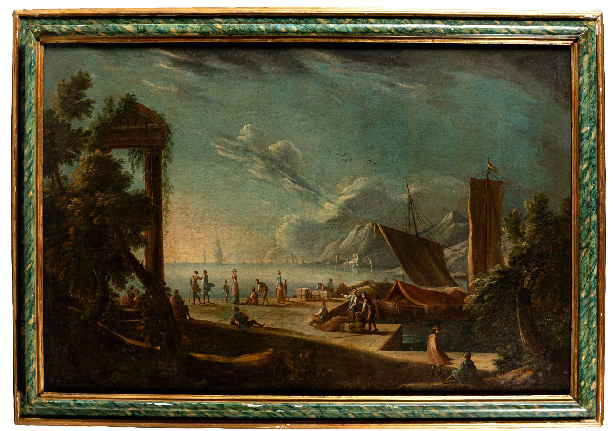 Venetian School, 18th Century | Capriccio with ruins, boats and figures ...