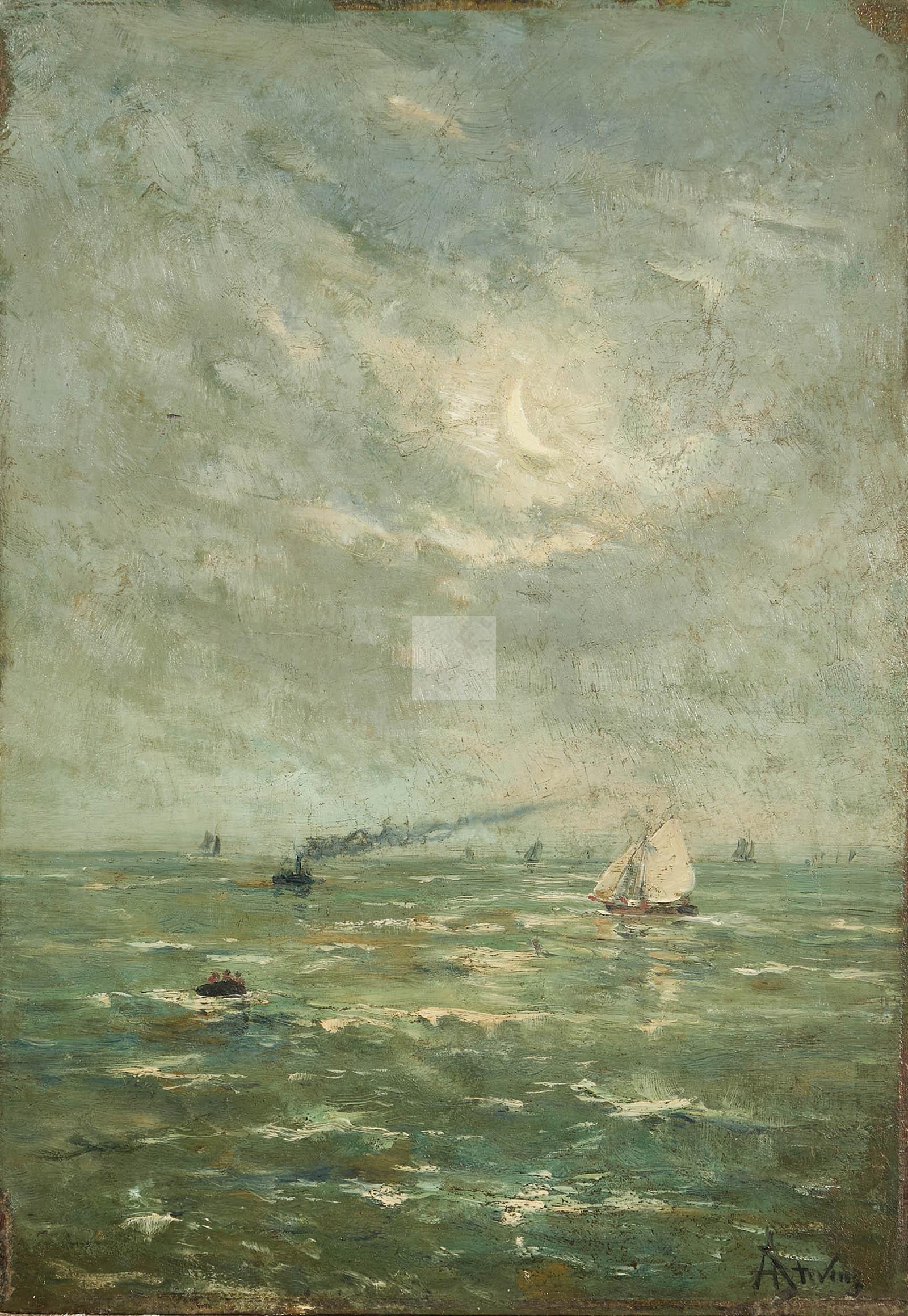 Alfred Stevens | Voilier au clair de lune | MutualArt