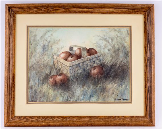 Connie Eachus | Still life depicting a rustic basket of apples set in a ...