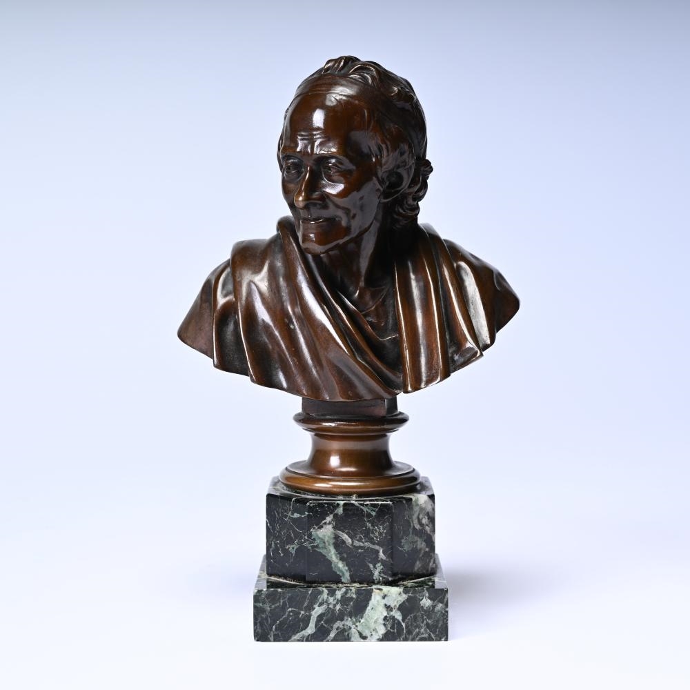 Ferdinand Barbedienne | Bronze bust of Voltaire on marble base | MutualArt