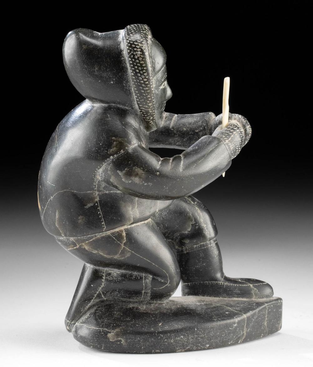 Inuit School | Inuit Soapstone Carving of Kneeling Man with Bone Knife ...