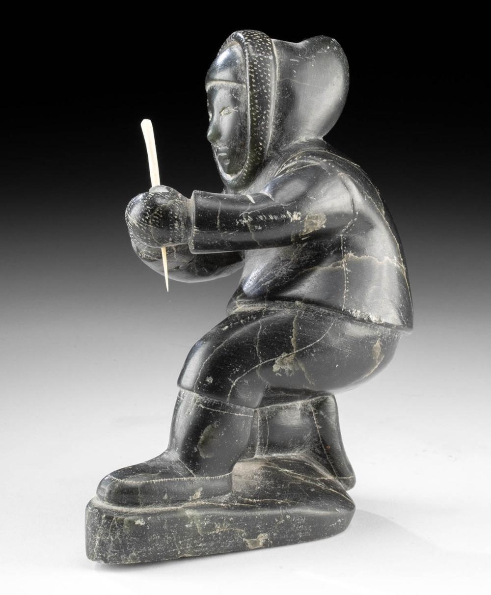 Inuit School | Inuit Soapstone Carving of Kneeling Man with Bone Knife ...