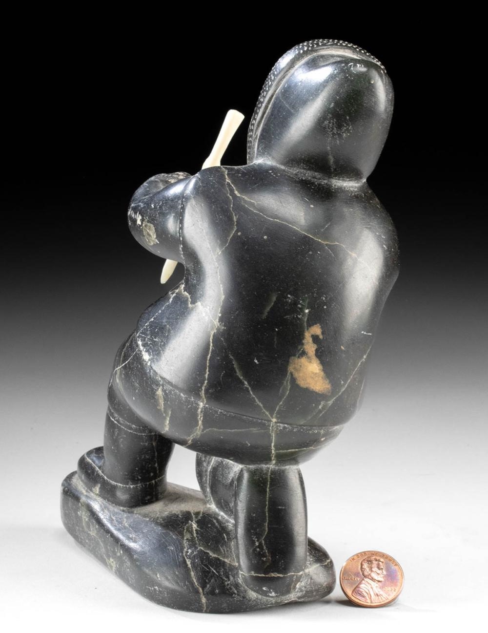 Inuit School | Inuit Soapstone Carving of Kneeling Man with Bone Knife ...