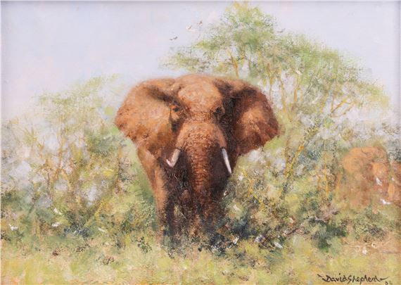 David Shepherd | Bull Elephant Emerging from the Trees (2004) | MutualArt