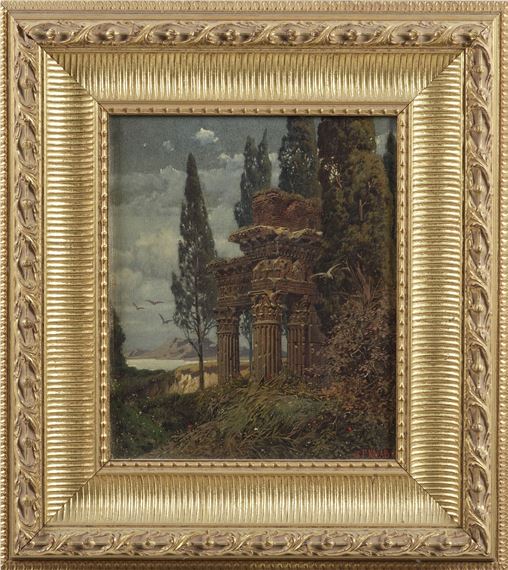 Ferdinand Knab | Southern Landscape with Cypressess (1880) | MutualArt