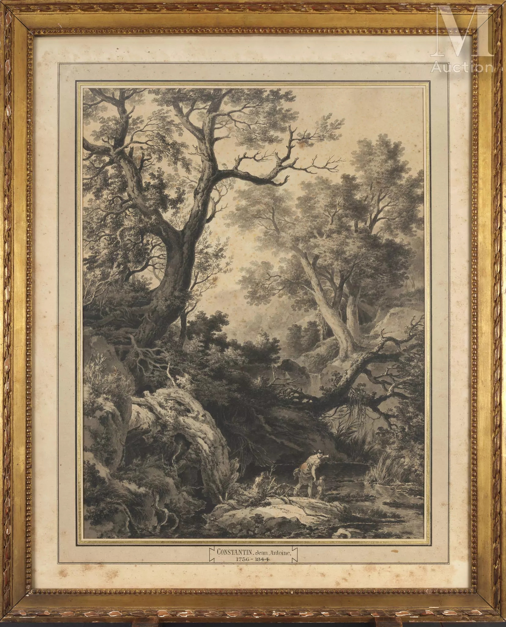 Jean-Antoine Constantin | Femme et enfant traversant une mare dans un ...