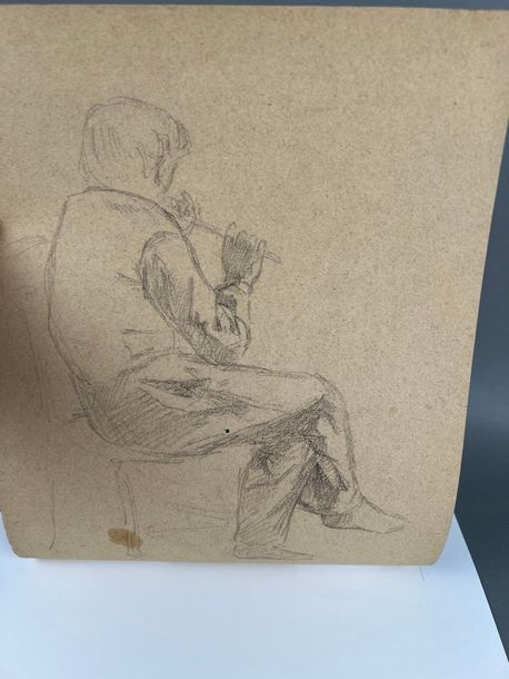Jules Breton | Study of a young boy on recto, study of a flute player ...