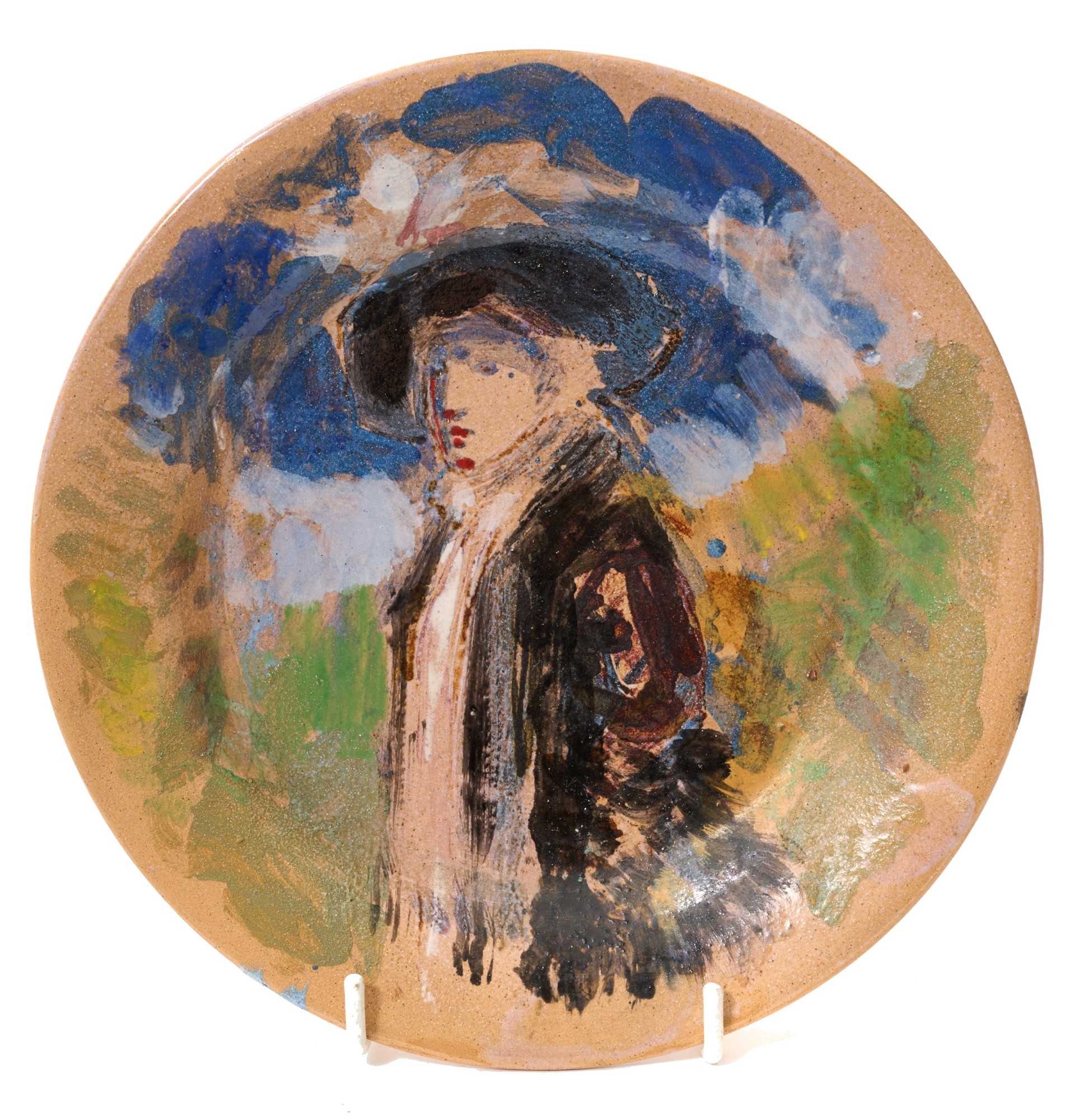 Quentin Bell | pottery dish, polychrome painted with a portrait of a ...
