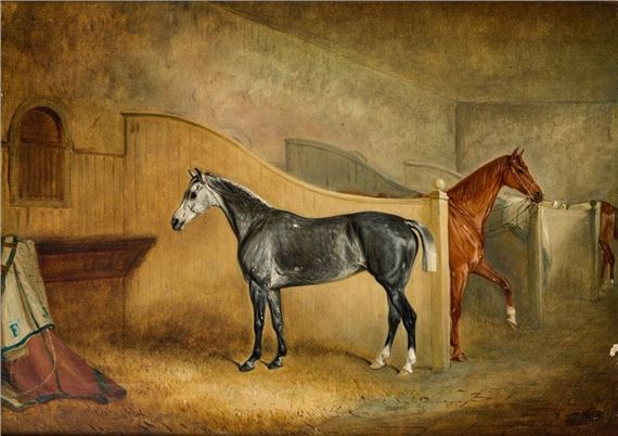British School, 19th Century | Horses at the stables (19th Century ...
