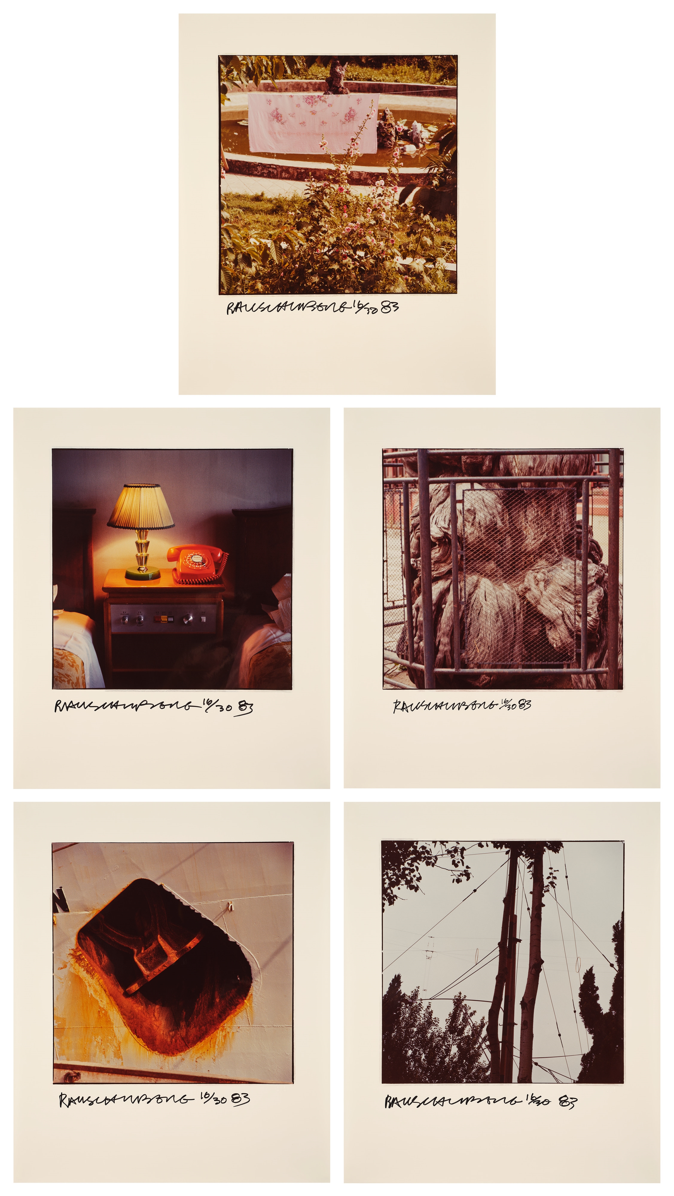 Rauschenberg Robert | Pink Flower Sheet; Lamp and Phone; Fenced Tree ...