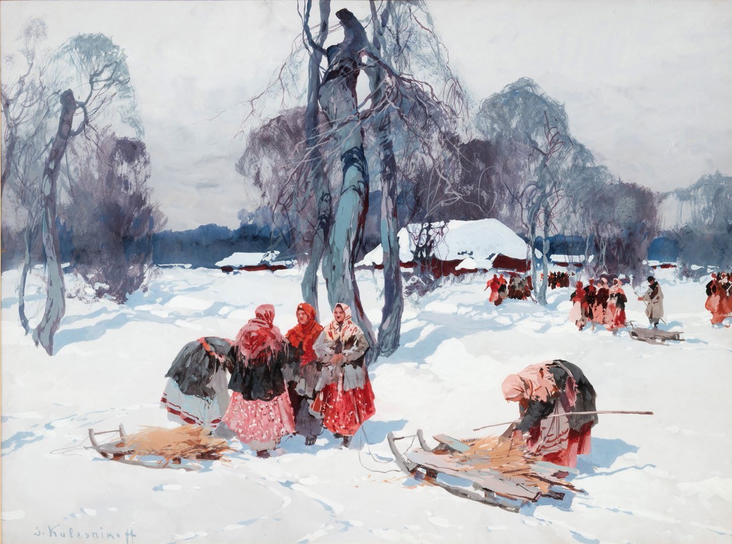Stepan Fedorovich Kolesnikov | Peasant women in the snow | MutualArt