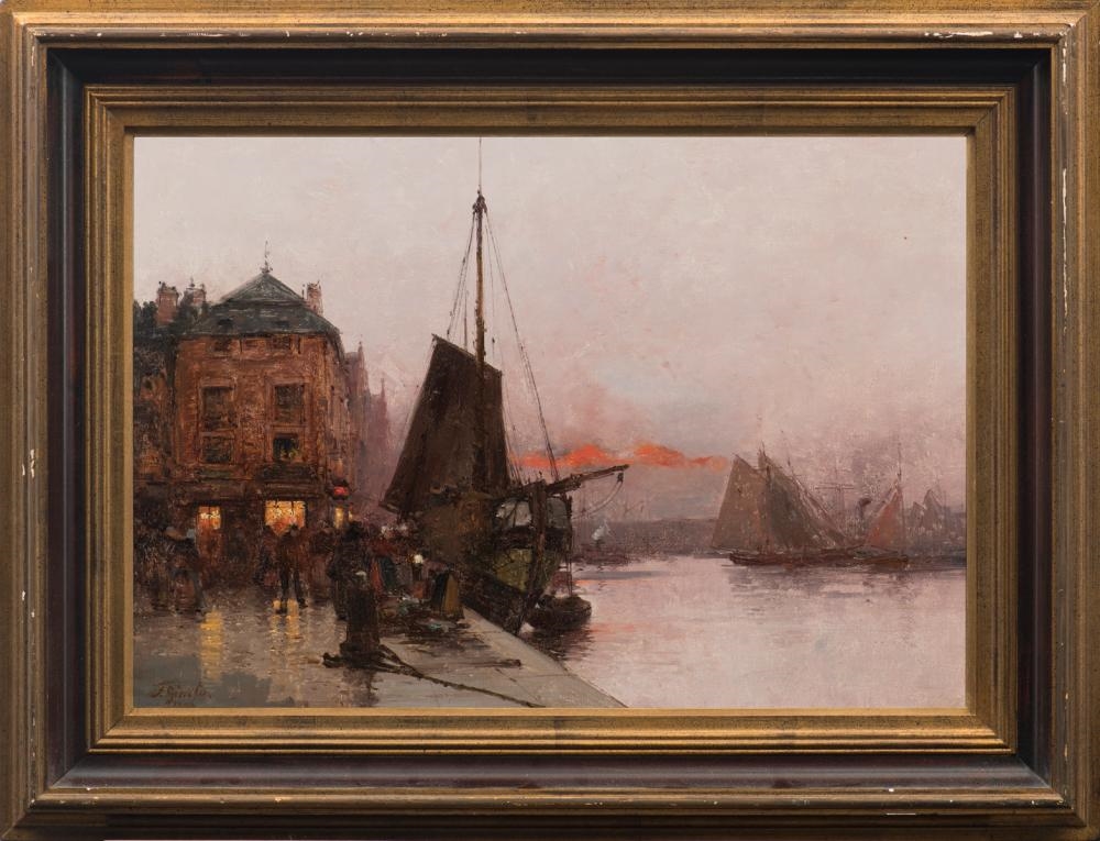 Fausto Giusto | Sunset at the habour (1906) | MutualArt