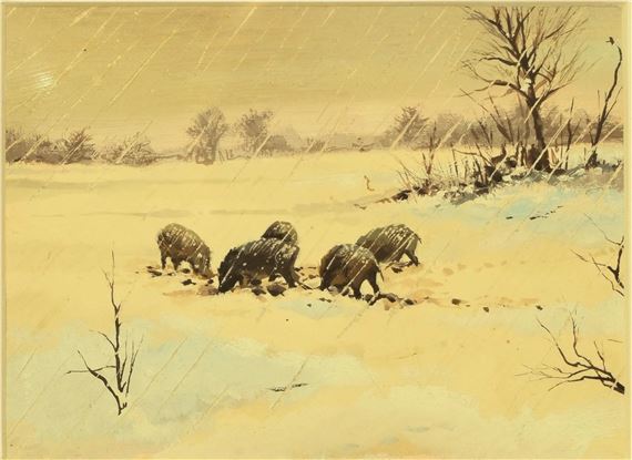 Rien Poortvliet | Wilde zwijnen in de winter 1960 | MutualArt