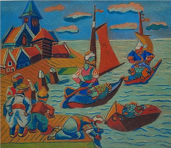 Jaap Oudes | Figuren en vissersboten bij Marken 1950 | Compare similar ...