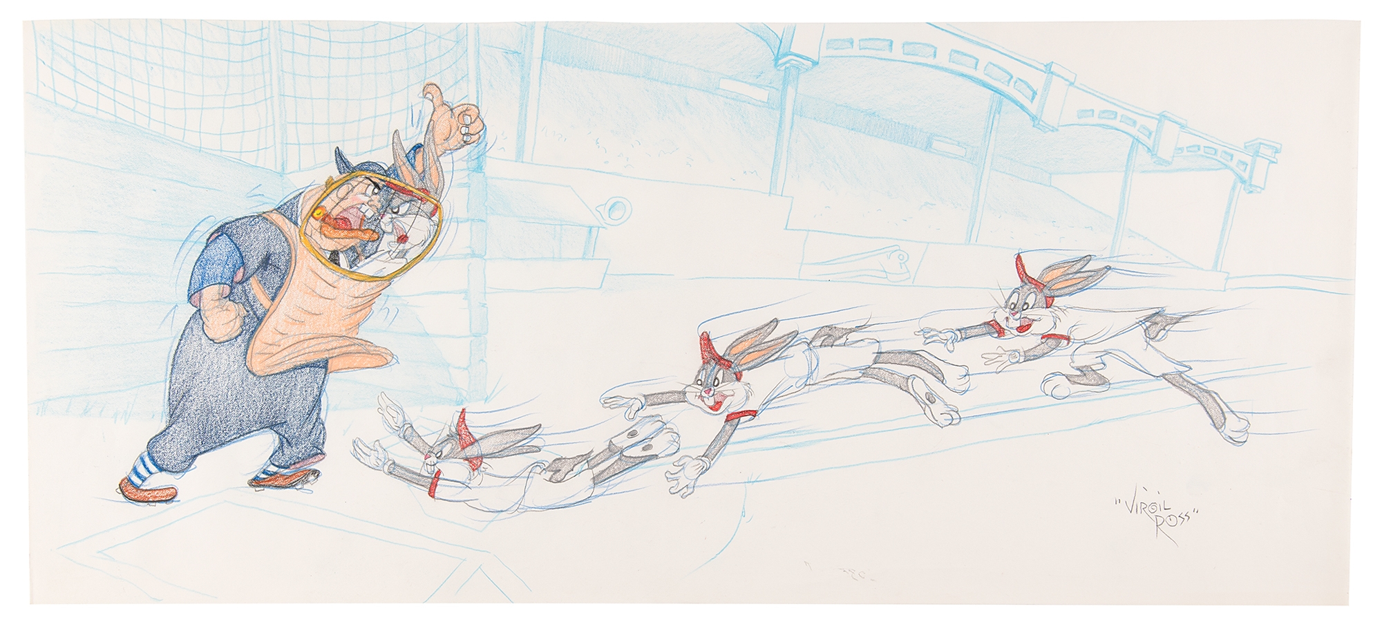 Virgil Ross | Original Panoramic Drawing of Bugs Bunny and Umpire ...