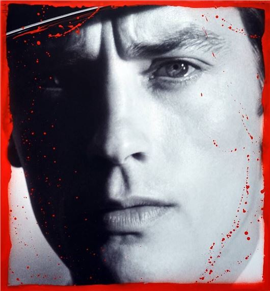 Alain Delon | Alain Delon print on silver paper enhanced with red paint ...