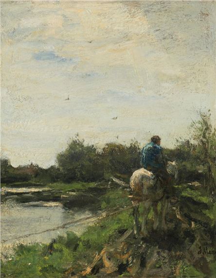 Jacobus Hendrikus Maris | Horseback on towpath (1890) | MutualArt