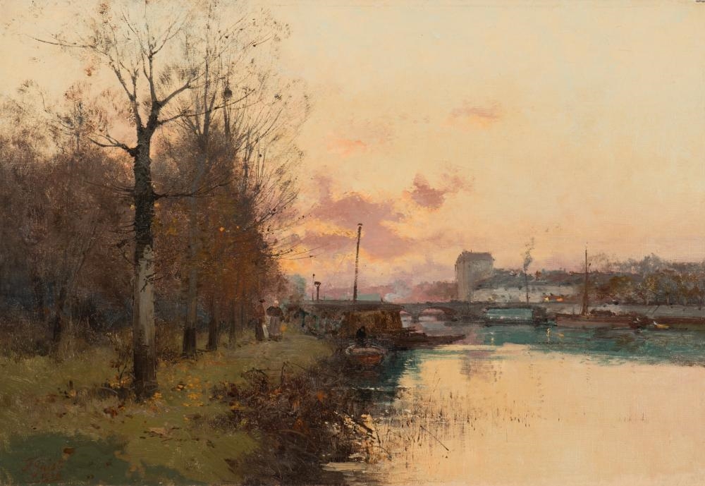 Fausto Giusto | Sunset over a river (1906) | MutualArt