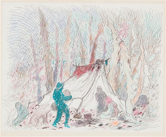 René Richard | Winter camp scene with tent and figures | MutualArt
