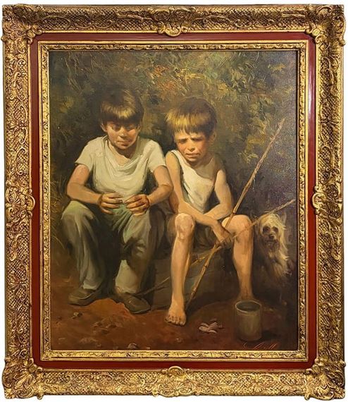 Morando Luque | Two boys resting after fishing | MutualArt