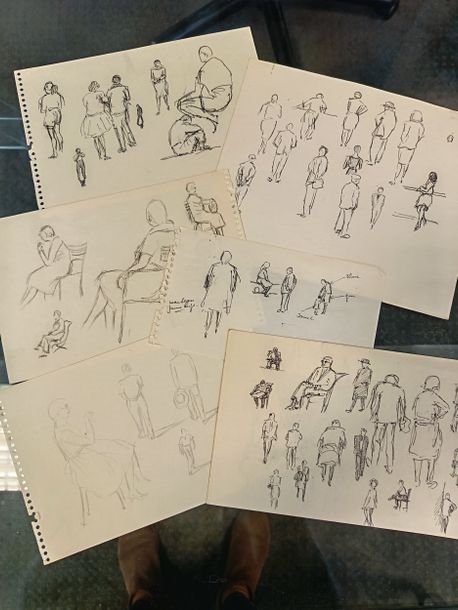 Pierre Thibault | Huit croquis : études de personnages | MutualArt