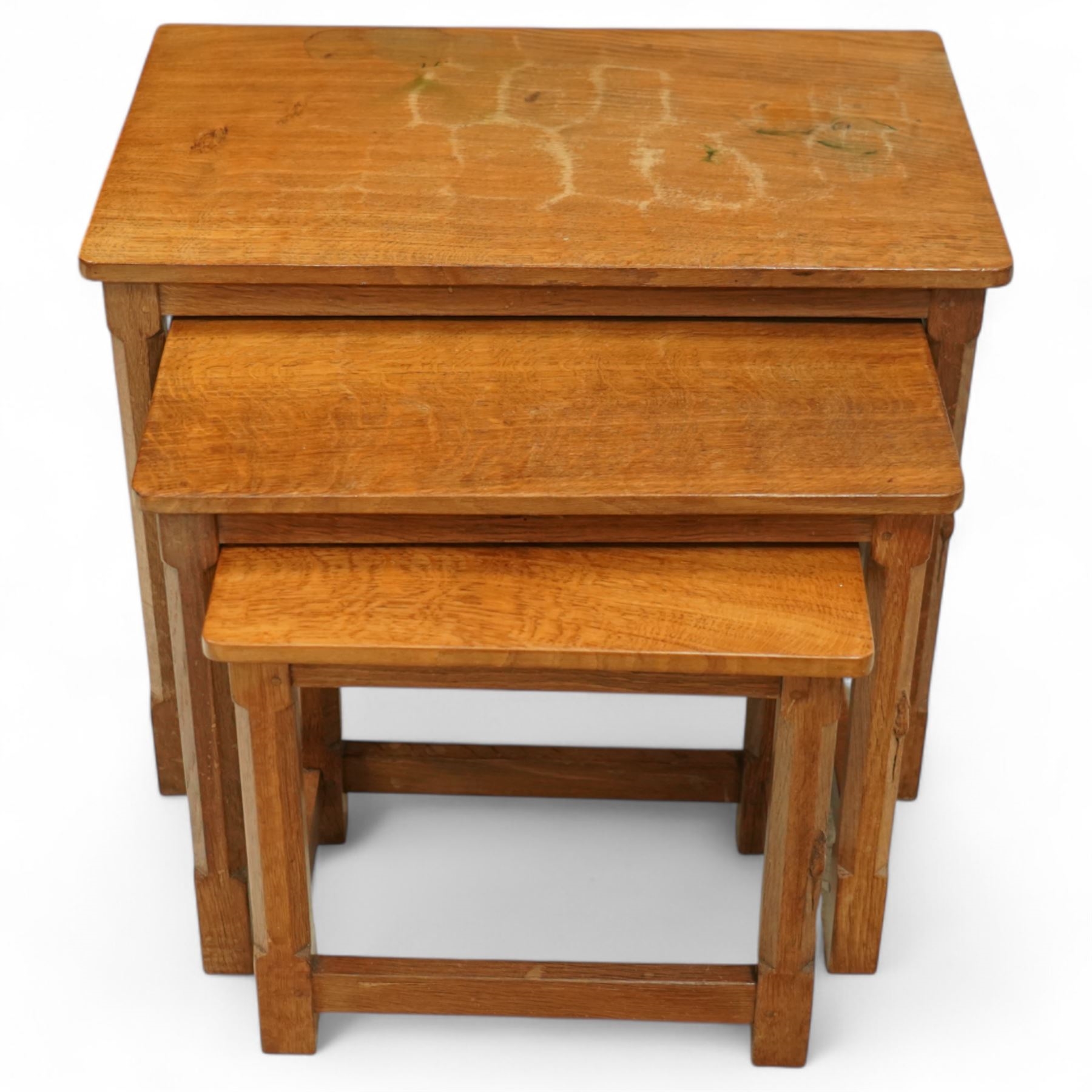 Robert Thompson | Mouseman - nest of three oak occasional tables ...