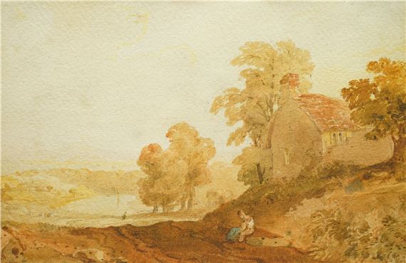 Anthony Vandyke Copley Fielding | Landscape with a Cottage on a Bank ...
