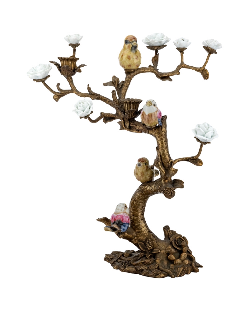 Mark Roberts | Ormolu Bronze Candle Holder With Porcelain Birds and ...