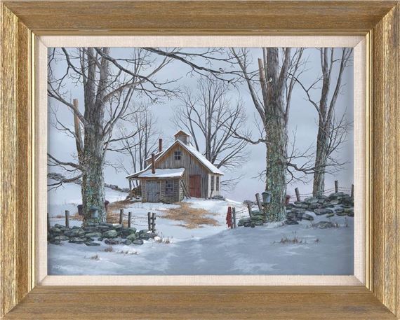 Fred Swan | Winter landscape with barn and sugar maples | MutualArt