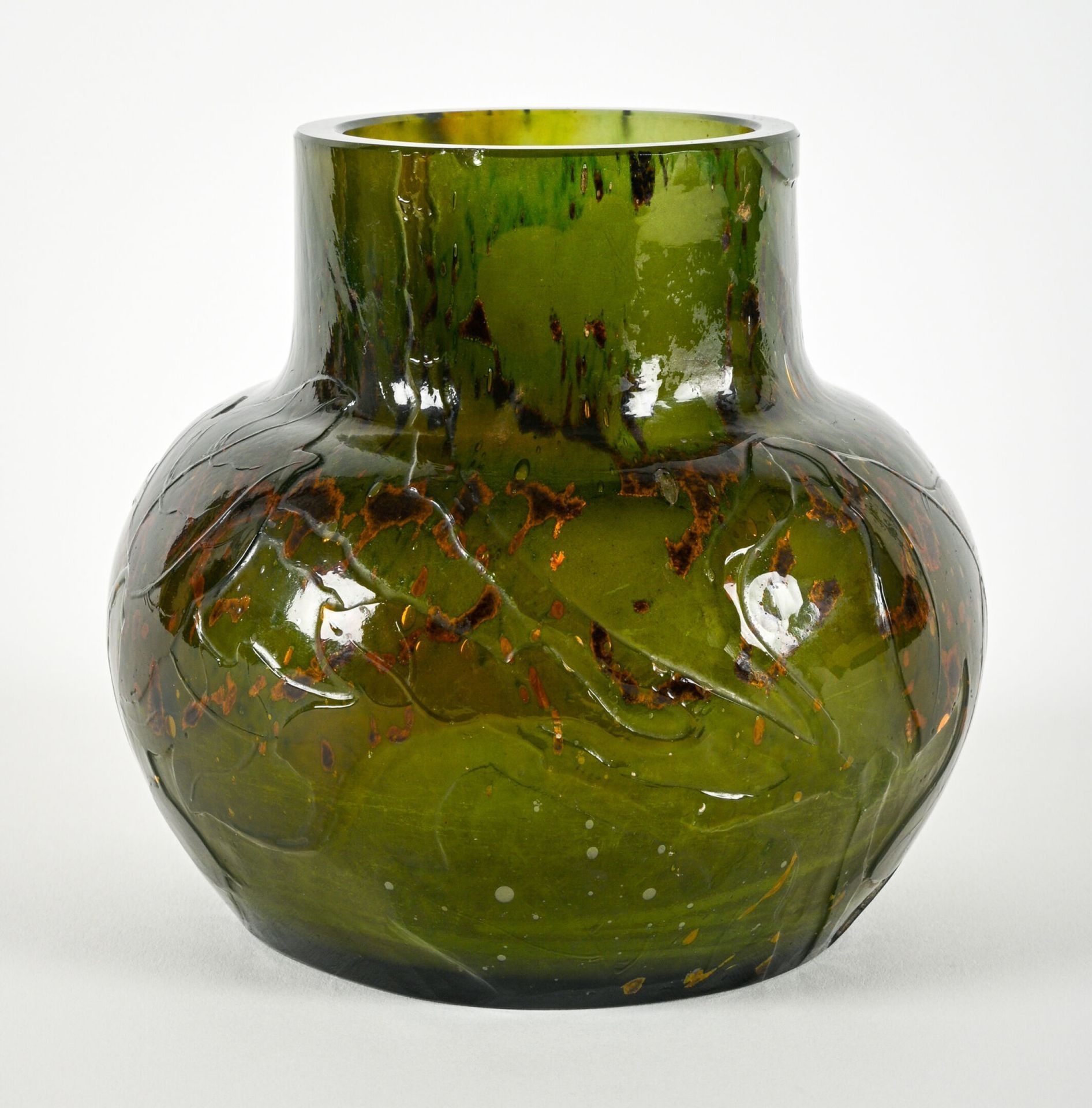 Gallé Emile | Small pansu vase in straw-glazed glass with acid-etched ...