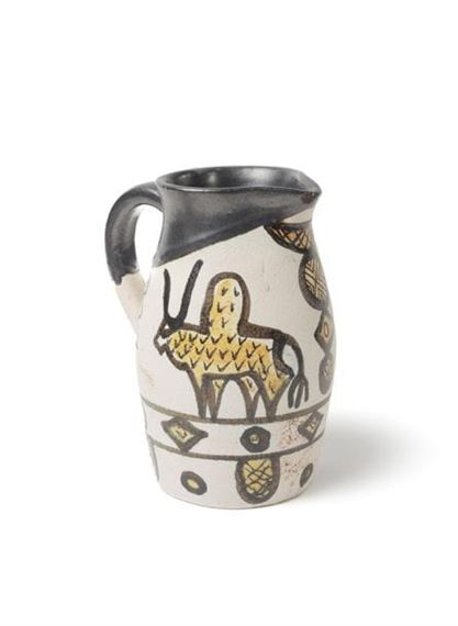 Danuta le Henaff | Enameled stoneware pitcher with ethnic decoration ...