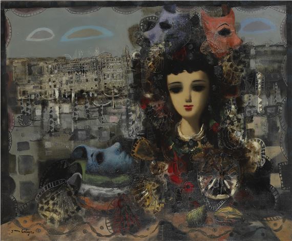 Jean Calogero | Jeune fille aux masques sur le Grand Canal | MutualArt