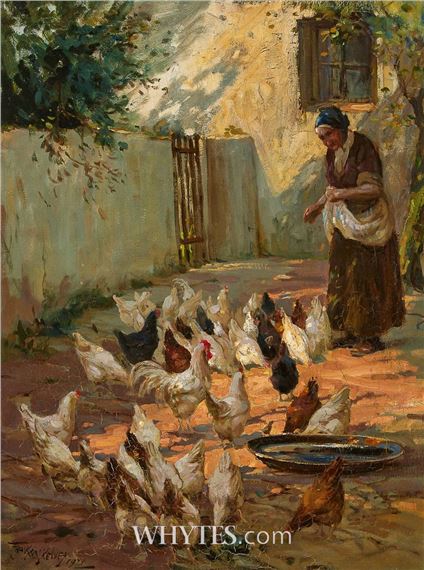 Frank McKelvey | WOMAN FEEDING HENS (1921) | MutualArt