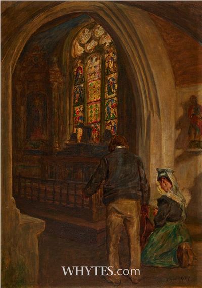 Aloysius O'Kelly | BRETON CHURCH INTERIOR WITH FIGURES (Circa 1905 ...