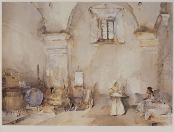 William Russell Flint | WOMEN IN A MEDIEVAL INTERIOR | MutualArt