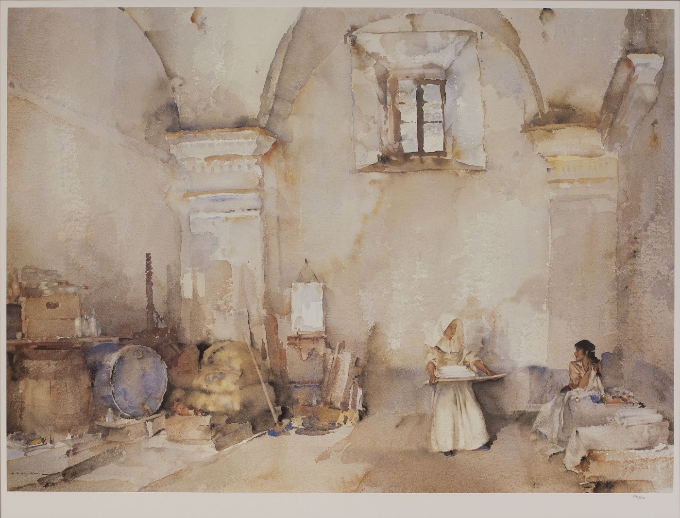William Russell Flint | WOMEN IN A MEDIEVAL INTERIOR | MutualArt
