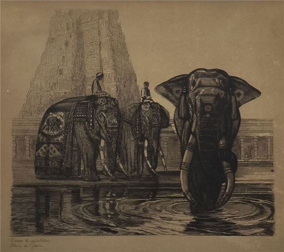 Paul Jouve | The Caparisoned Elephants of the Madura Temple | MutualArt