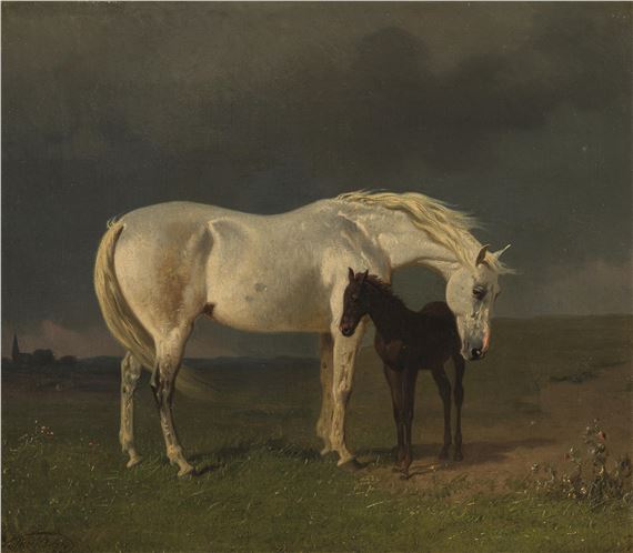 Emil Volkers | Mare with Foal in the Pasture (1864) | MutualArt