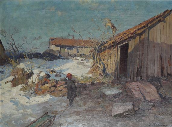 Even Ulving | Barn med kjelke | MutualArt