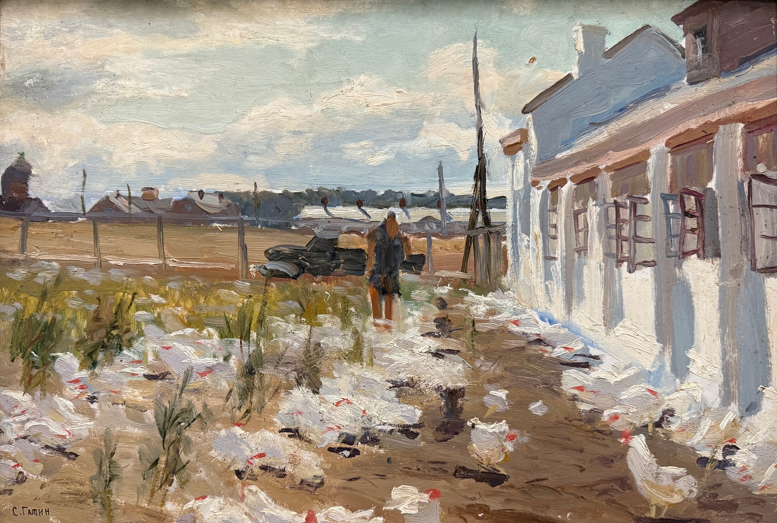 Sergei Zakharovich Gatin | FEEDING THE CHICKENS | MutualArt